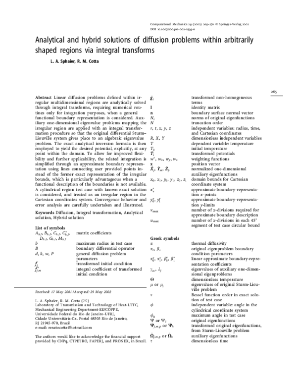 (PDF) Analytical and hybrid solutions of diffusion problems within arbitrarily shaped regions ...