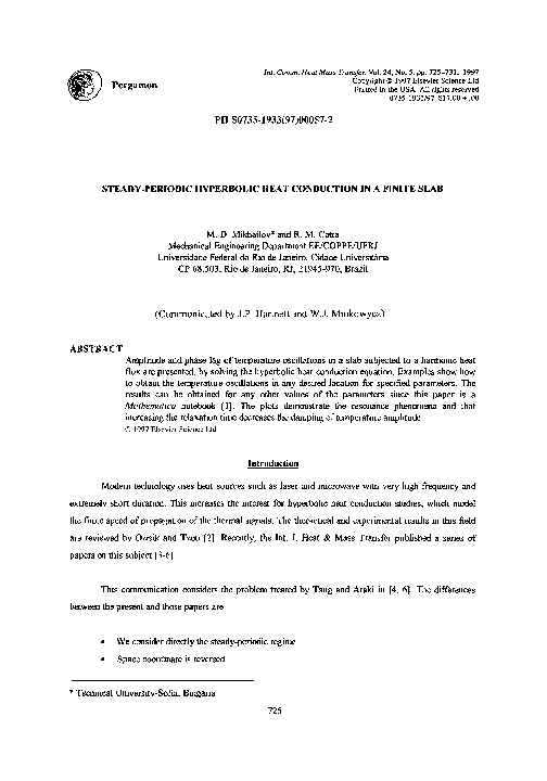 Pdf Steady Periodic Hyperbolic Heat Conduction In A Finite Slab