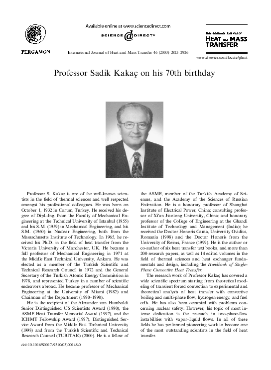 (PDF) Professor Sadik Kakaç on his 70th birthday