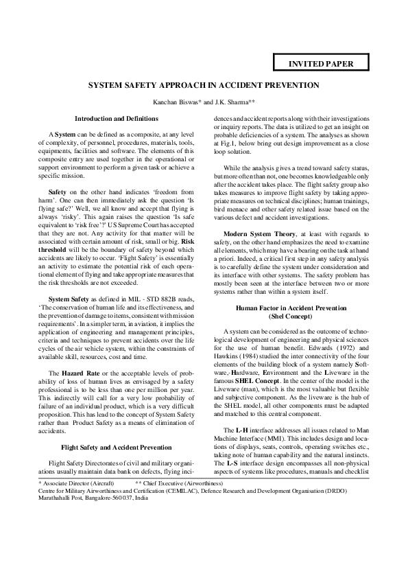(PDF) System Safety Approach in Accident Prevention