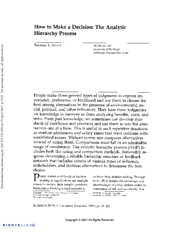(PDF) How to make a Decision: The Analytic Hierarchy Process