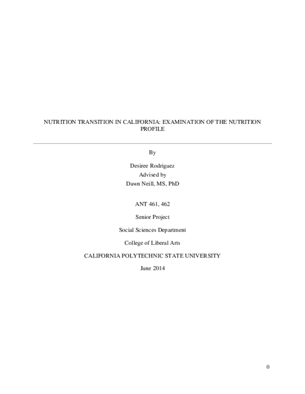 (PDF) Nutrition Transition in California: Examination of the Nutrition ...