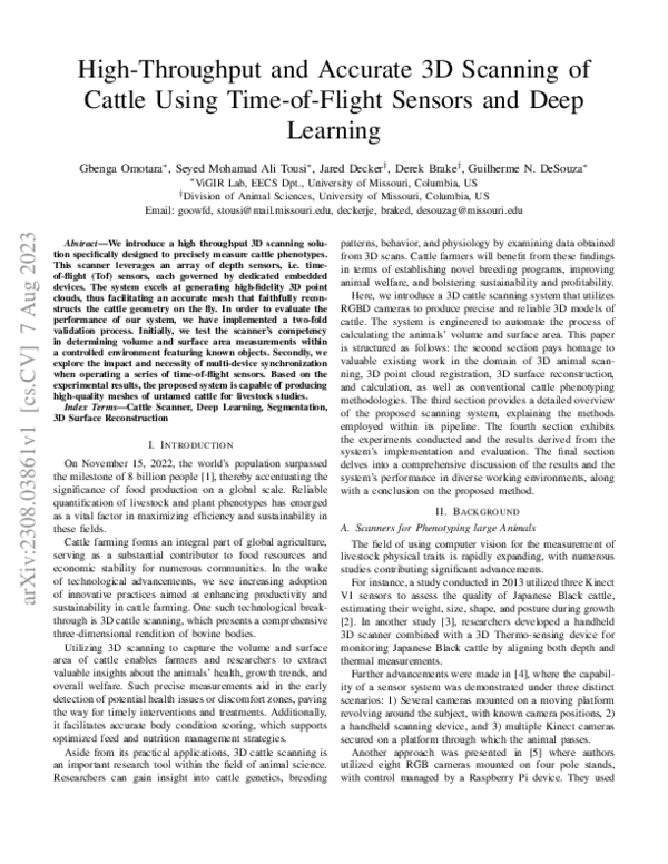 (PDF) High-Throughput and Accurate 3D Scanning of Cattle Using Time-of-Flight Sensors and Deep ...