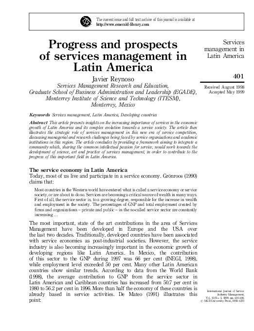 (PDF) Progress and prospects of services management in Latin America