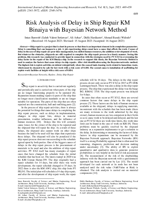 (PDF) Risk Analysis of Delay in Ship Repair KM Binaiya with Bayesian Network Method