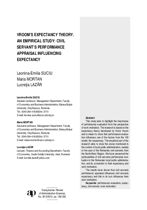 (PDF) Vroom's Expectancy Theory. An Empirical Study: Civil Servant's ...