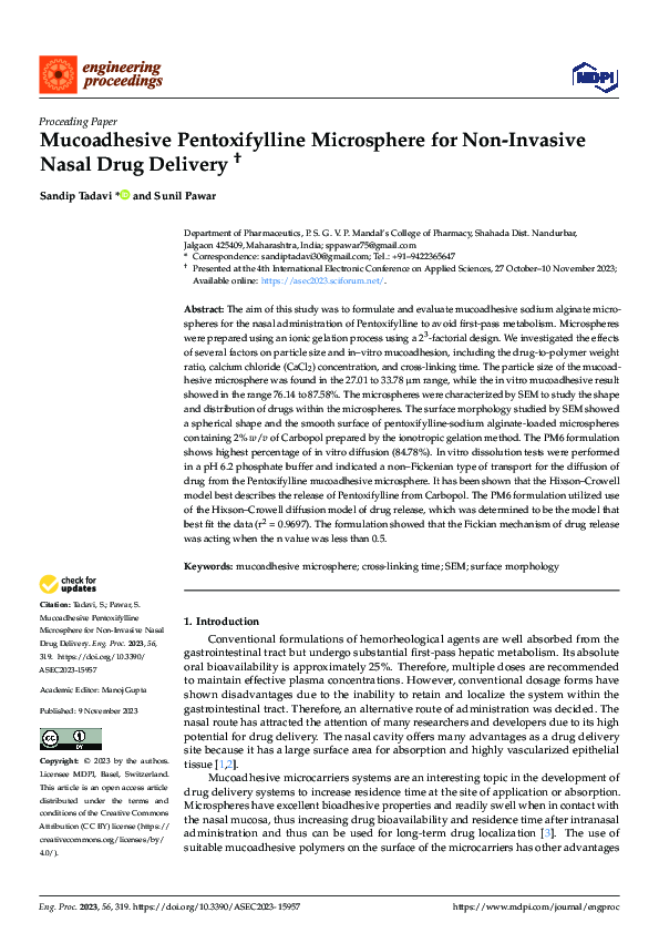 (PDF) Mucoadhesive Pentoxifylline Microsphere for Non-Invasive Nasal ...