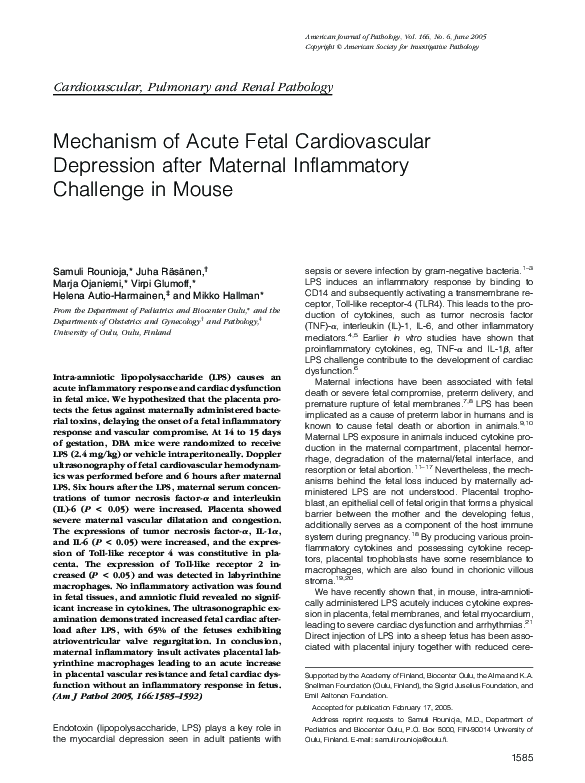 (PDF) Mechanism of Acute Fetal Cardiovascular Depression after Maternal ...