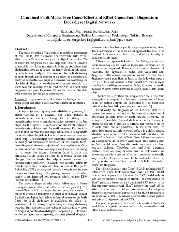 Pdf Combined Fault Model Free Cause Effect And Effect Cause Fault Diagnosis In Block Level
