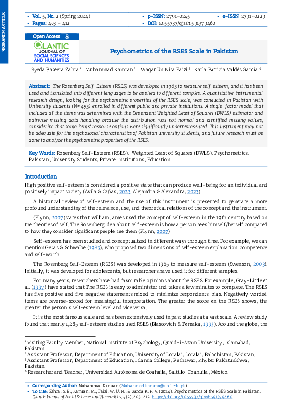 (PDF) Psychometrics of the RSES Scale