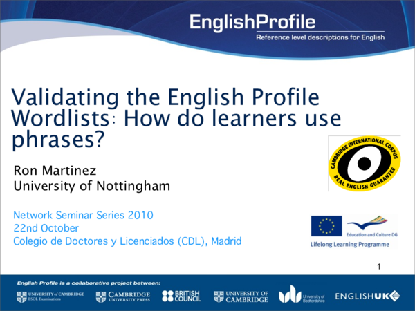 (PDF) Validating the English Profile Wordlists: How do learners use ...