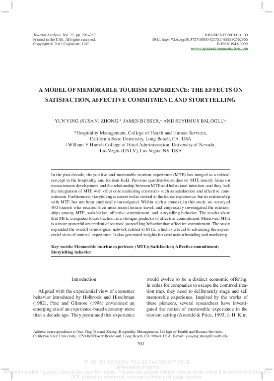 (PDF) A Model of Memorable Tourism Experience: The Effects on ...