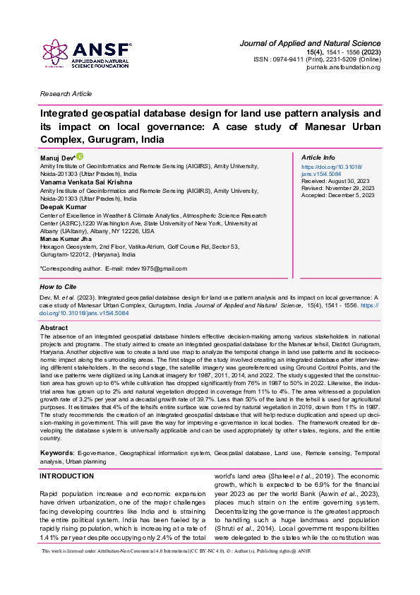 (PDF) Integrated geospatial database design for land use pattern analysis and its impact on ...