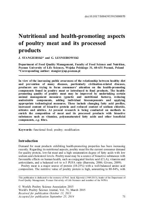 (PDF) Nutritional and health-promoting aspects of poultry meat and its ...