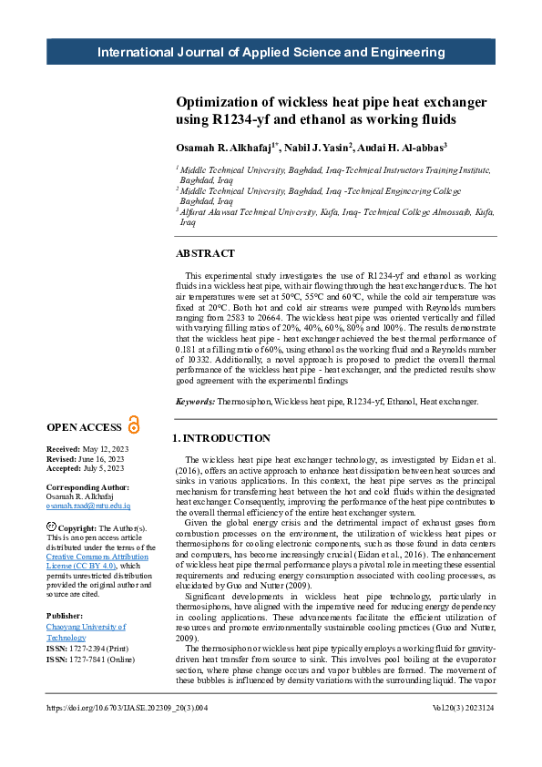 (PDF) Optimization of wickless heat pipe heat exchanger using R1234-yf and ethanol as working fluids
