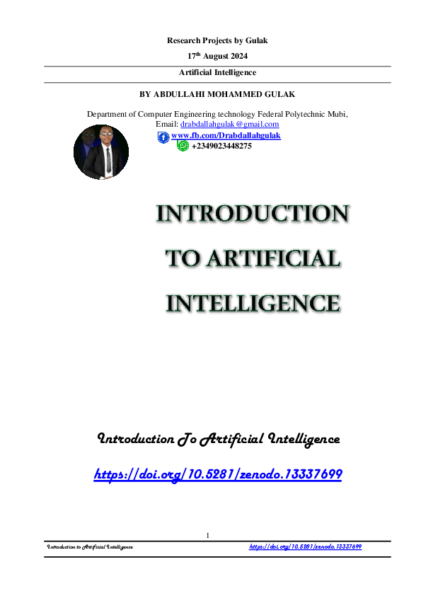 (PDF) Introduction To Artificial Intelligence
