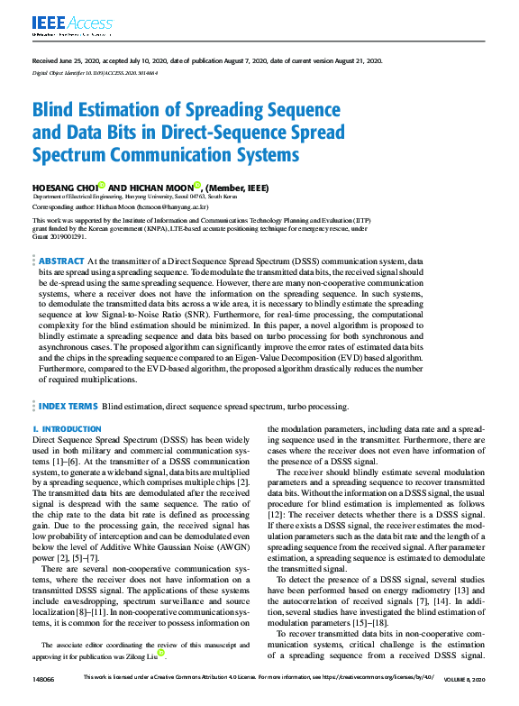 Pdf Blind Estimation Of Spreading Sequence And Data Bits In Direct Sequence Spread Spectrum