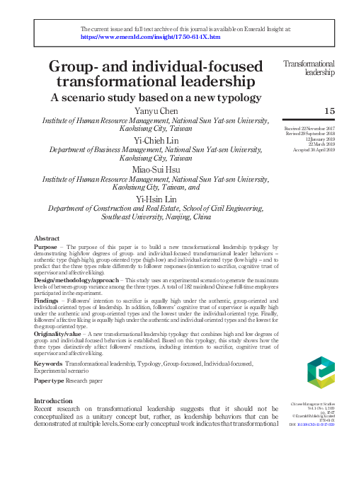 (PDF) Group- and Individual-Focused Transformational Leadership Scales