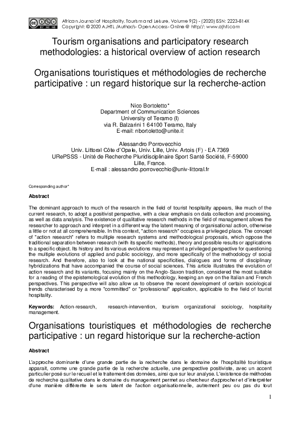 (PDF) Tourism organisations and participatory research methodologies: a ... (PDF) Tourism organisations and participatory research methodologies: a ...