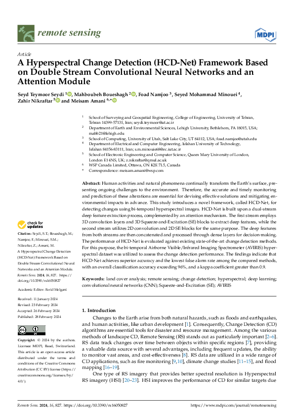 (PDF) A Hyperspectral Change Detection (HCD-Net) Framework Based on Double Stream Convolutional ...