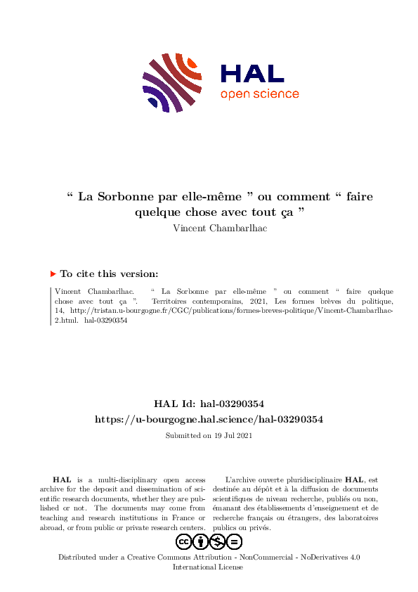 (PDF) « La Sorbonne par elle-même » ou comment « faire quelque chose ...