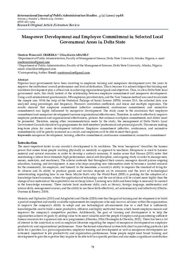 (PDF) Manpower Development and Employee Commitment in Selected Local ...