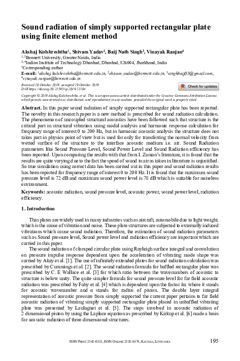 (PDF) Sound radiation of simply supported rectangular plate using finite element method