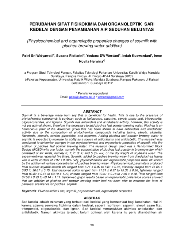 (PDF) Perubahan Sifat Fisikokimia Dan Organoleptik Sari Kedelai Dengan Penambahan Air Seduhan ...