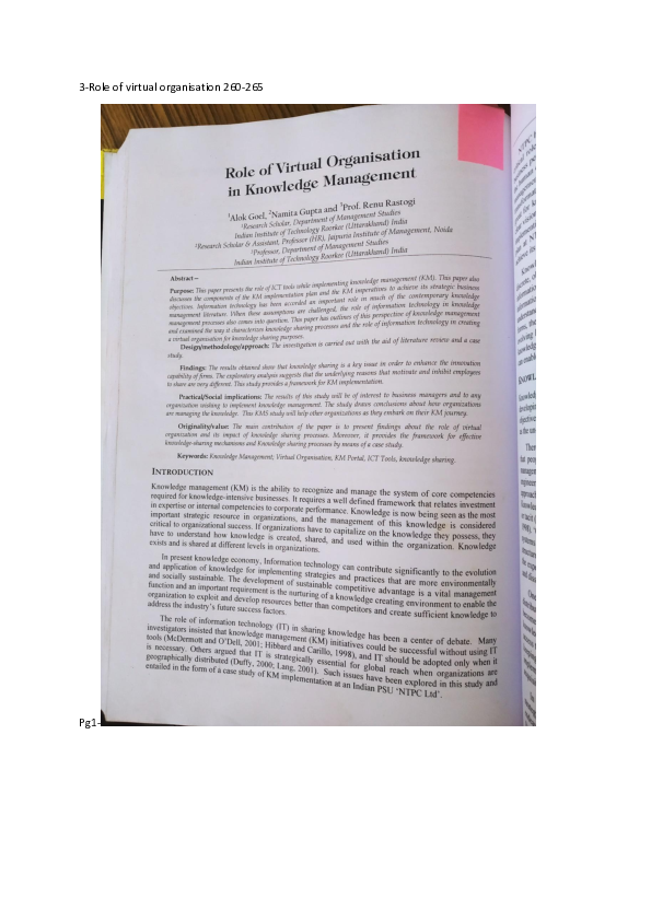 (PDF) Role of virtual organisation in knowledge management | Dr.Namita Gupta - Academia.edu