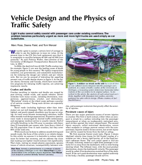 (PDF) Vehicle design and the physics of traffic safety