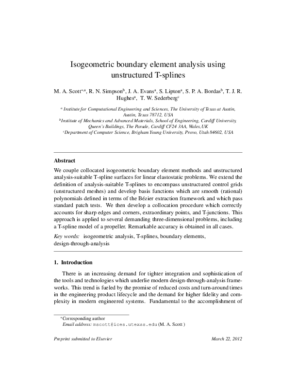 Pdf Isogeometric Boundary Element Analysis Using Unstructured T Splines