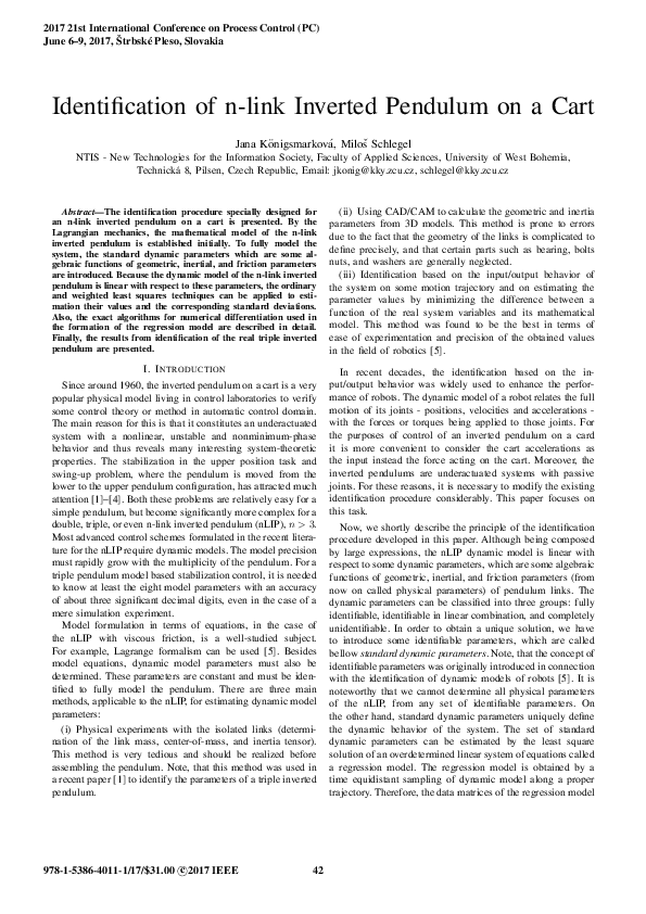 (PDF) Identification of n-link inverted pendulum on a cart
