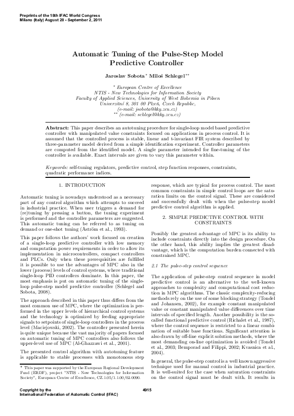 (PDF) Automatic Tuning of the Pulse-Step Model Predictive Controller