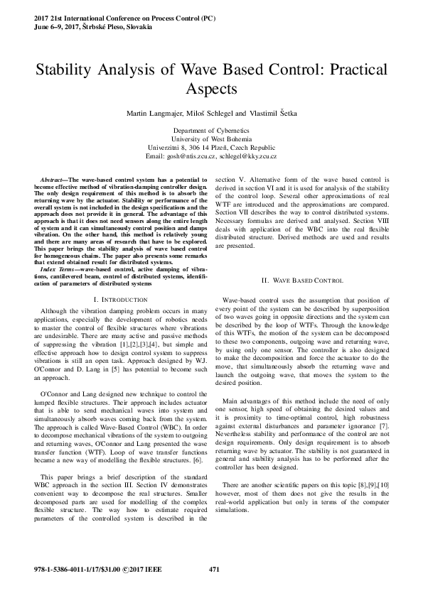 (PDF) Stability analysis of wave based control: Practical aspects