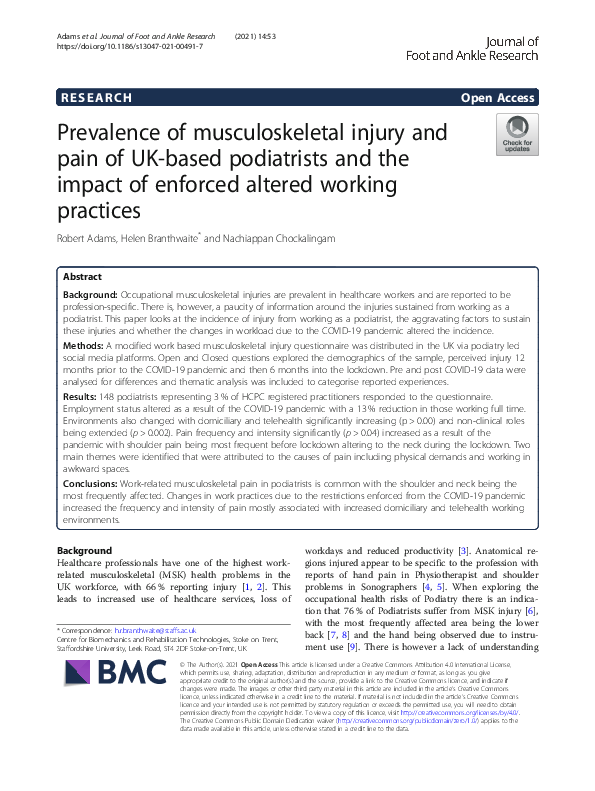 (PDF) Prevalence of musculoskeletal injury and pain of UK-based ...