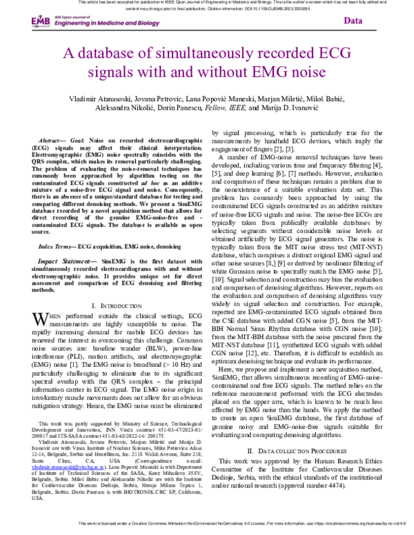 (PDF) A database of simultaneously recorded ECG signals with and ...