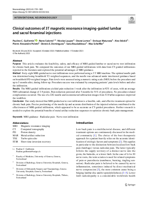 (PDF) Clinical outcomes of 3T magnetic resonance imaging-guided lumbar ...