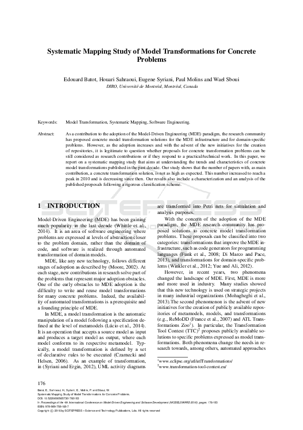 (PDF) Systematic Mapping Study of Model Transformations for Concrete Problems