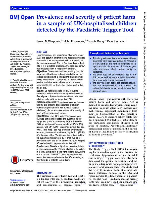 (PDF) Prevalence and severity of patient harm in a sample of UK ...