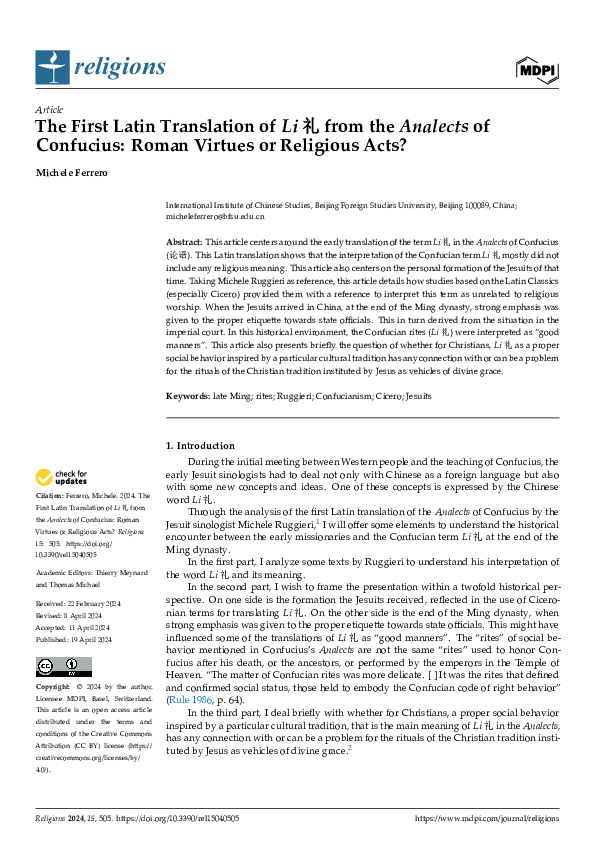 (PDF) The First Latin Translation of Li 礼 from the Analects of ...