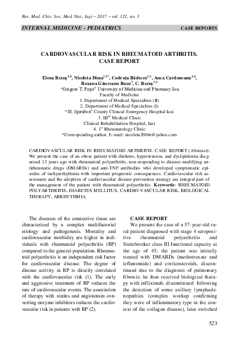 (PDF) Cardiovascular Risk in Rheumatoid Arthritis. Case Report