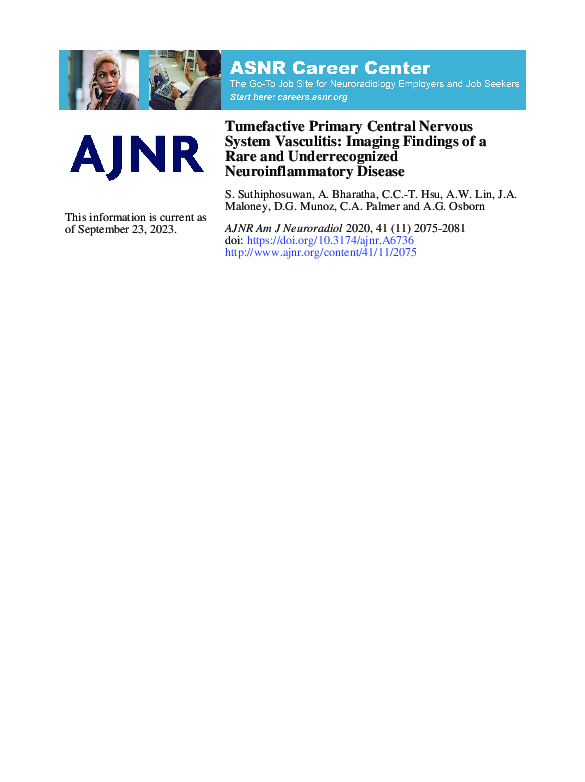 (PDF) Tumefactive Primary Central Nervous System Vasculitis: Imaging Findings of a Rare and ...