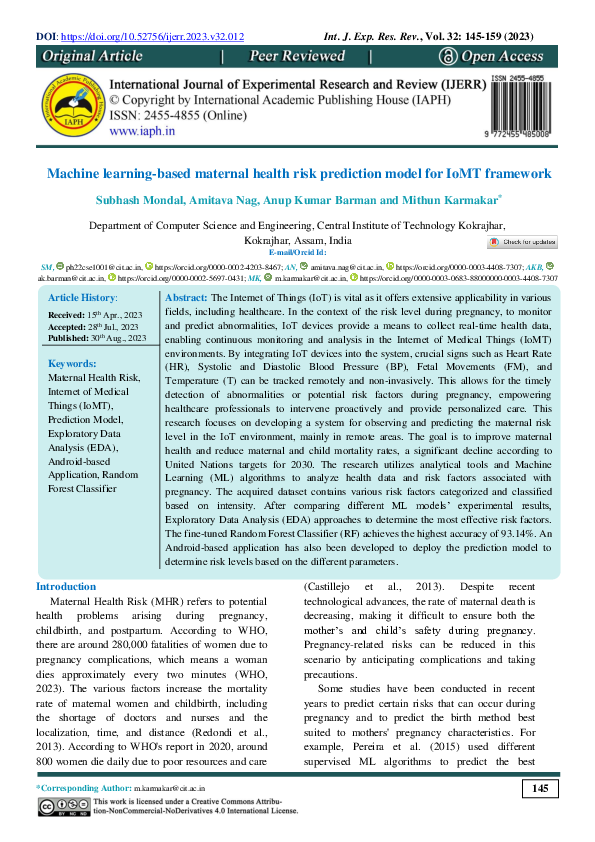 (PDF) Machine Learning-based maternal health risk prediction model for ...