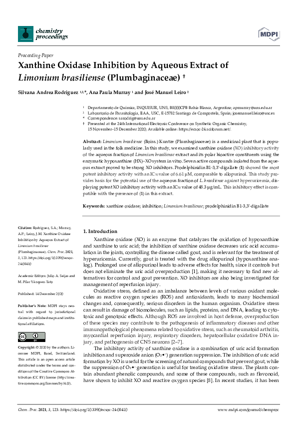 (PDF) Xanthine Oxidase Inhibition by Limonium Extract