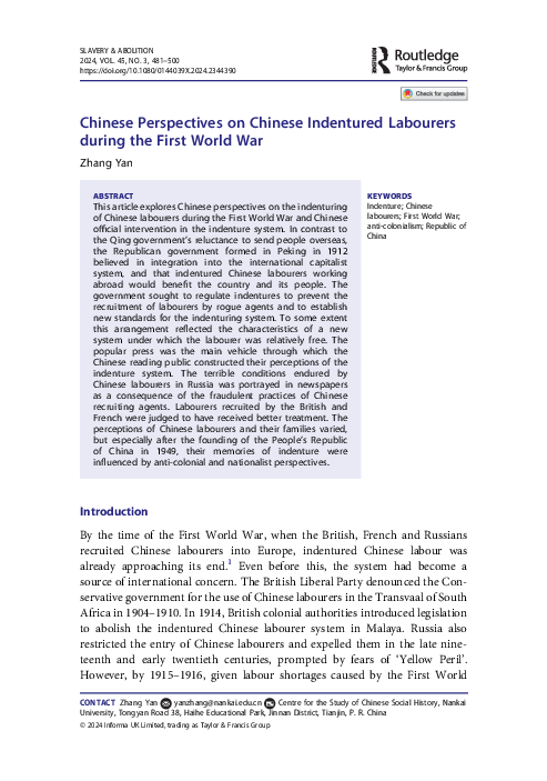 (PDF) Chinese Perspectives on Chinese Indentured Labourers during the ...