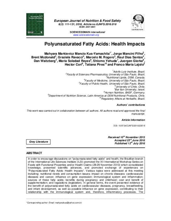 (PDF) Polyunsaturated Fatty Acids: Health Impacts