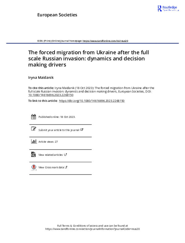 (PDF) The forced migration from Ukraine after the full scale Russian invasion: dynamics and ...
