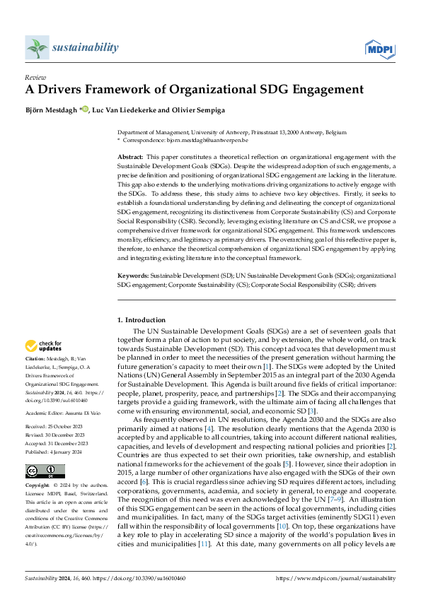 (PDF) A Drivers Framework of Organizational SDG Engagement