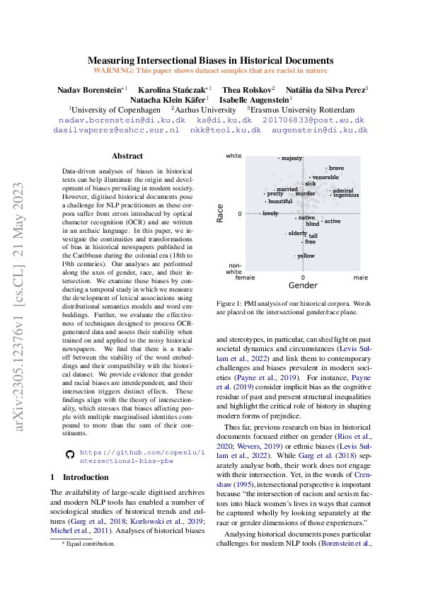(PDF) Measuring Intersectional Biases in Historical Documents | Karolina Stańczak - Academia.edu