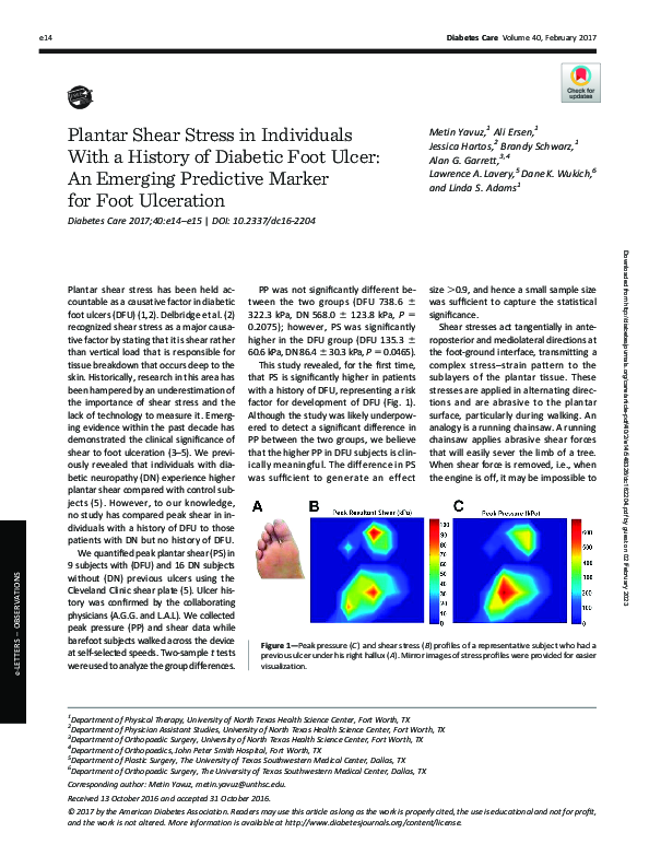 (PDF) Plantar Shear Stress in Individuals With a History of Diabetic ...